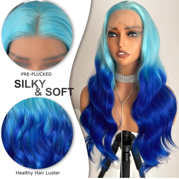 Hair | Ombre Blue Lace Front Wigs Synthetic Long Wavy Hair Wig | Poshmark